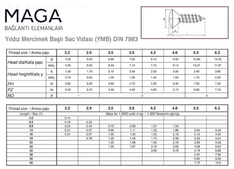YILDIZ MERCİMEK BAŞLI SAC VİDASI – Maga Bağlantı Elemanları – İstanbul